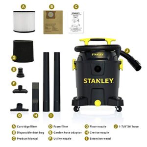 STANLEY SL18701P-10A Wet/Dry Vacuum,10 Gallon 6.0 Peak HP, 10Gallon, Black