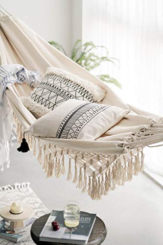 RISEON Handmade Boho Large Brazilian Macrame Fringe 2 Person Double Deluxe Hammock Swing Net Chair for Beach, Yard, Bedroom, Patio, Porch, Indoor, Outdoor, Wedding Decor 95" Lx 59" W