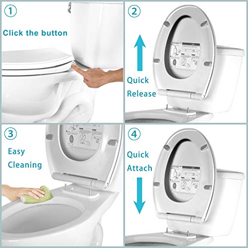 Hibbent Premium One Click Elongated Toilet Seat with Cover(Oval)- Easy Installation and Quick-Release for Easy Cleaning - Stable Hinge Design to prevent shifting - Soft Closed - White Color(Elongated)