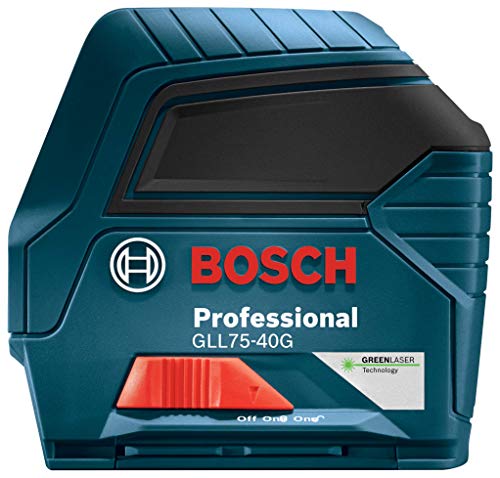 BOSCH GLL75-40G 75ft Green-Beam Self-Leveling Cross-Line Laser with VisiMax Technology, L-Bracket Adjustable Mounting Device and Carrying Pouch , Red