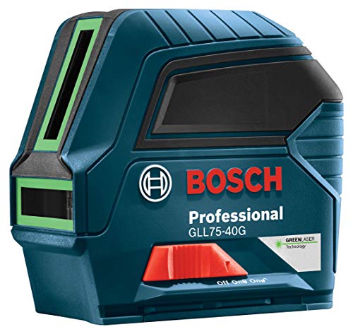 BOSCH GLL75-40G 75ft Green-Beam Self-Leveling Cross-Line Laser with VisiMax Technology, L-Bracket Adjustable Mounting Device and Carrying Pouch , Red