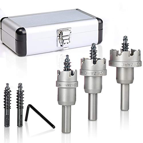 EZARC Carbide Hole Saw Kit, 3 Piece Carbide Tipped Hole Cutter with Pilot Drill bit for Hard Metal, Stainless Steel, Iron, Aluminum, Alloy