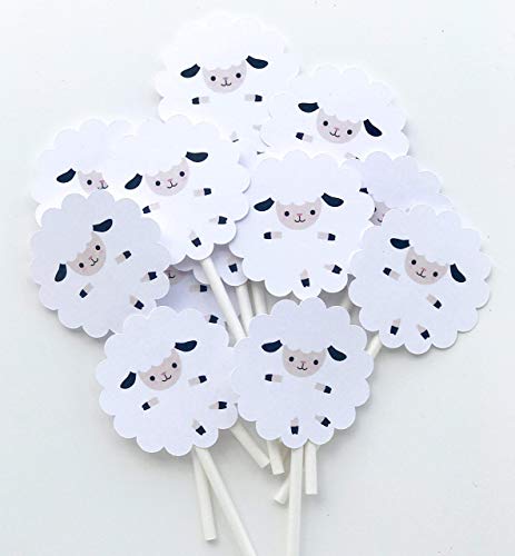 Little Sheep Cupcake Toppers 12 pcs, Little Lamb Cake Picks Birthday Decoration Party Supplies, Neutral Baby Shower Themed