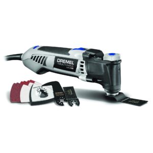 dremel multi-max 3.5 amp oscillating tool kit with tool-less accessory change- multitool with 12 accessories- compact head & angled body- drywall, nails, remove grout & sanding- mm35-01