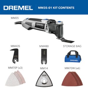 Dremel Multi-Max 3.5 Amp Oscillating Tool Kit with Tool-LESS Accessory Change- Multitool with 12 Accessories- Compact Head & Angled Body- Drywall, Nails, Remove Grout & Sanding- MM35-01