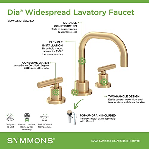 Symmons SLW-3512-BBZ-1.0 Dia Widespread 2-Handle Bathroom Faucet with Drain Assembly in Brushed Bronze (1.0 GPM)