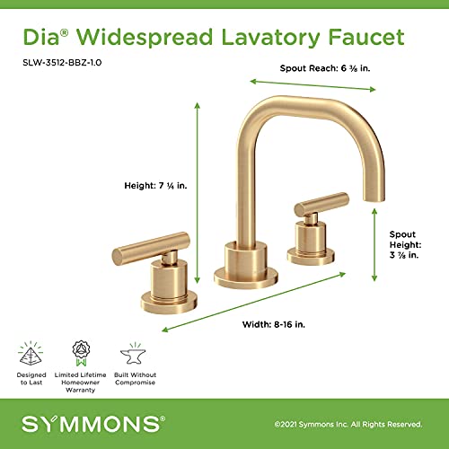 Symmons SLW-3512-BBZ-1.0 Dia Widespread 2-Handle Bathroom Faucet with Drain Assembly in Brushed Bronze (1.0 GPM)