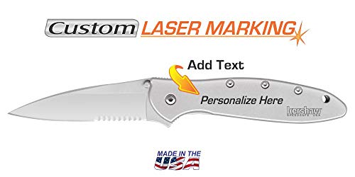 Kershaw Custom Laser Engraved Leek Knife 1660ST Silver Handle with Silver Serrated Blade Edge