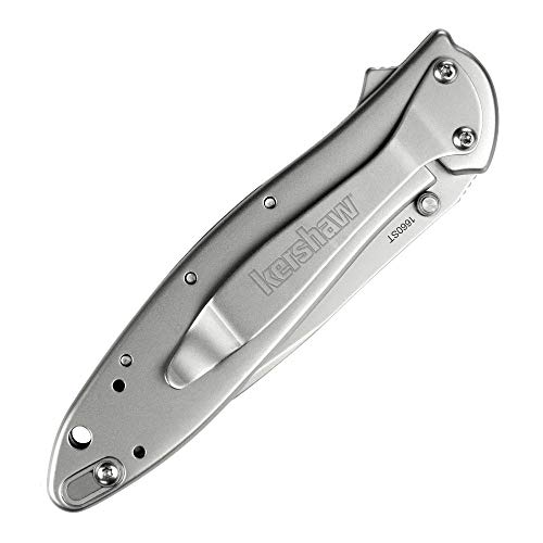 Kershaw Custom Laser Engraved Leek Knife 1660ST Silver Handle with Silver Serrated Blade Edge