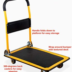 MaxWorks 80876- Foldable Platform Truck Push Dolly 330 lb. Weight Capacity Black and Yellow 28.75" x 18.75" x 33"