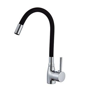 Chrome Finished Kitchen Faucet with Pull Down Sprayer Black Silicone Hose, for Bar