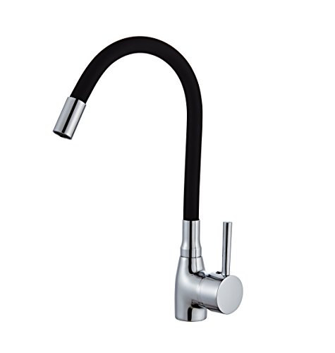 Chrome Finished Kitchen Faucet with Pull Down Sprayer Black Silicone Hose, for Bar