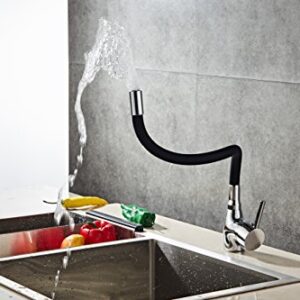 Chrome Finished Kitchen Faucet with Pull Down Sprayer Black Silicone Hose, for Bar