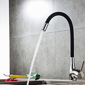 Chrome Finished Kitchen Faucet with Pull Down Sprayer Black Silicone Hose, for Bar