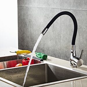 Chrome Finished Kitchen Faucet with Pull Down Sprayer Black Silicone Hose, for Bar