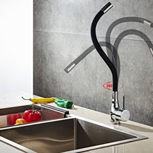 Chrome Finished Kitchen Faucet with Pull Down Sprayer Black Silicone Hose, for Bar