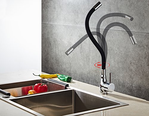 Chrome Finished Kitchen Faucet with Pull Down Sprayer Black Silicone Hose, for Bar