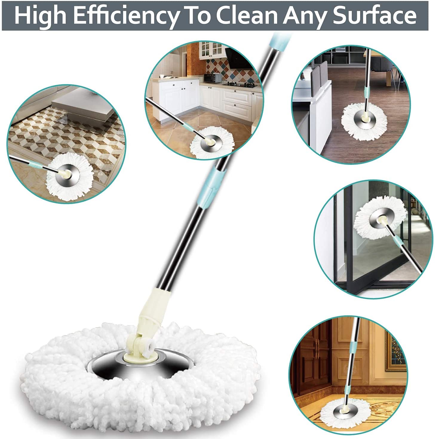 Tsmine Spin Mop Replacement Head - Microfiber Mop Heads Refills for Universal Spin Mop Floor Cleaning , Standard Replacement for Tsmine, for Hurricane, for Mopnado Round Shape Spin Mop Handle