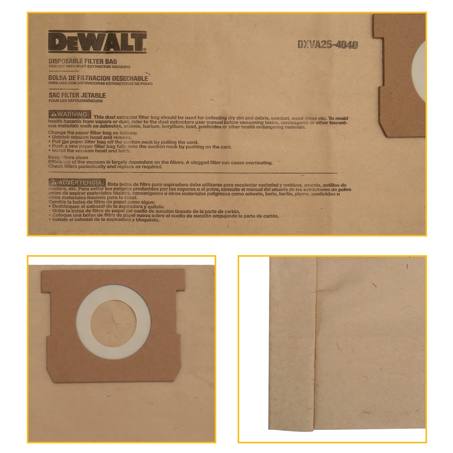 DEWALT DXVA25-4040 Dust Bag Fits for 4 Gallon Wet/Dry Vacuum Compatible with DXV04T