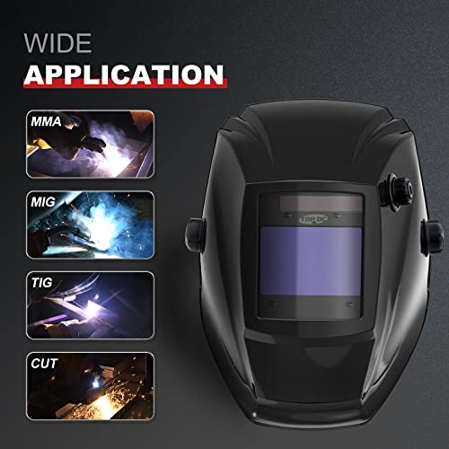 TOPDC Large Viewing Screen 3.94" x 2.64" Auto Darkening Welding Helmet, Solar/Battery Powered Welder Mask, Weld Hood 4 Arc Sensor Wide Adjustable Shade DIN 4/5-9/9-13 for MIG, TIG, ARC