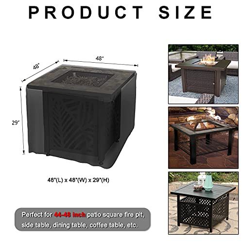 WOMACO Heavy Duty Square Patio Fire Pit/Table Cover, Waterproof Outdoor Furniture Cover (48" x 48" x 29", Black)