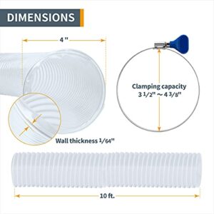 POWERTEC 70242 4" x 10' PVC Dust Collection Hose with 2 Stainless Steel Hose Clamps for Woodworking and Shop Vacuum, 4 Inch Dust Collector Hose for Dust Collection Fittings