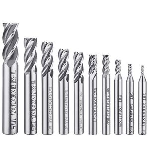 10 pcs 4-flute end mill bits, afunta 0.08" - 0.47" hss cnc straight shank drill bits cutter tool set for wood aluminum steel titanium