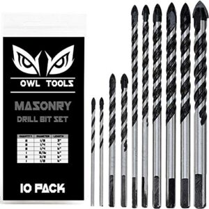 masonry & concrete drill bit set (10 pack in 1/8", 1/4", 5/16", 3/8", and 1/2") carbide tipped to easily cut through brick, cement, ceramic pots, stucco, cinderblock, & more