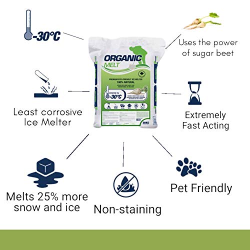 Organic Melt Premium Granular Ice Melt. Eco Friendly, Pet Friendly, Driveway and Sidewalk Safe- 20kg Bag (44 lbs)