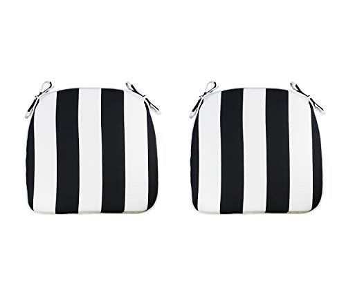 FBTS Prime Outdoor Seat Cushions Set of 2 Patio Chair Cushions with Ties 16x17 Inch Black Stripe U-Shape Chair Pads for Outdoor Patio Furniture Garden Home Office