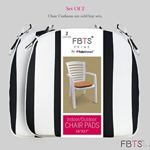 FBTS Prime Outdoor Seat Cushions Set of 2 Patio Chair Cushions with Ties 16x17 Inch Black Stripe U-Shape Chair Pads for Outdoor Patio Furniture Garden Home Office