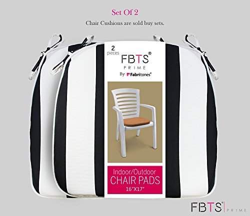 FBTS Prime Outdoor Seat Cushions Set of 2 Patio Chair Cushions with Ties 16x17 Inch Black Stripe U-Shape Chair Pads for Outdoor Patio Furniture Garden Home Office