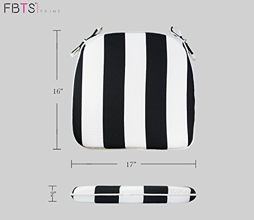 FBTS Prime Outdoor Seat Cushions Set of 2 Patio Chair Cushions with Ties 16x17 Inch Black Stripe U-Shape Chair Pads for Outdoor Patio Furniture Garden Home Office