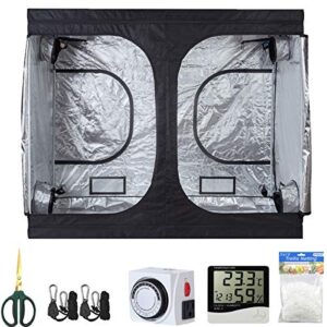 topolite grow tent kit 120"x60"x80" indoor plants dark room+2pcs grow light hangers+1-pack 5x15ft plant trellis netting+1pcs timer+1pcs 60mm bonsai shear+1pcs thermometer hygrometer (120"x60"x80" kit)