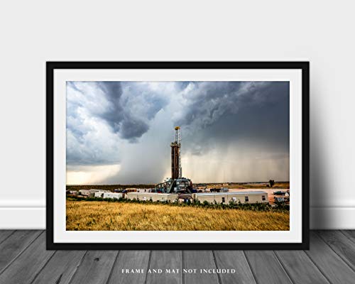 Oil Rig Photography Print (Not Framed) Picture of Drilling Rig Derrick and Storm in Oklahoma Oil and Gas Wall Art Oilfield Decor (4" x 6")