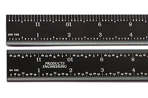 PEC Tools 12" 5R Rigid Black Chrome,"High Contrast" Machinist Ruler with Markings 1/10", 1/100", 1/32" and 1/64"