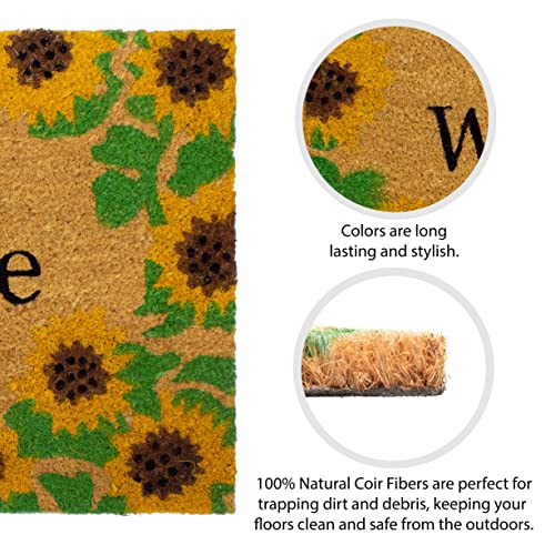 Storm Stopper – Doormat | Welcome Sunflowers | All Weather Heavy Duty Mat | Natural Coir Face | Non-Slip | Outdoor Home Décor | Absorbent, Fade Resistant & Pet Friendly | 18" x 28"