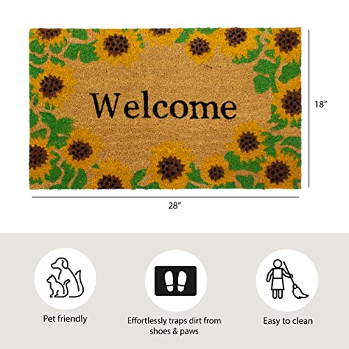 Storm Stopper – Doormat | Welcome Sunflowers | All Weather Heavy Duty Mat | Natural Coir Face | Non-Slip | Outdoor Home Décor | Absorbent, Fade Resistant & Pet Friendly | 18" x 28"