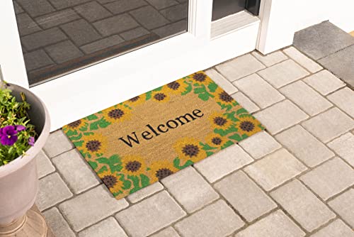 Storm Stopper – Doormat | Welcome Sunflowers | All Weather Heavy Duty Mat | Natural Coir Face | Non-Slip | Outdoor Home Décor | Absorbent, Fade Resistant & Pet Friendly | 18" x 28"