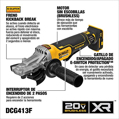 DEWALT 20V MAX* XR Angle Grinder with Brake, 5-Inch, Flathead Paddle Switch, Tool Only (DCG413FB)