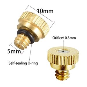 20 Pack Brass Misting Nozzles Tees, Brass Spray Nozzles for Greenhouse Landscaping Humidification, Dust Control Mist Nozzle Sprinkler for Outdoor Cooling System 0.012 Orifice (0.3 mm) 10/24 UNC Garden