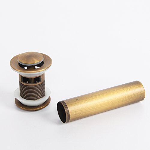 Wellsum Bathroom Toilet Antique Solid Brass Pop up Drain Sink Drain Faucet Stopper Small Pop with Overflow