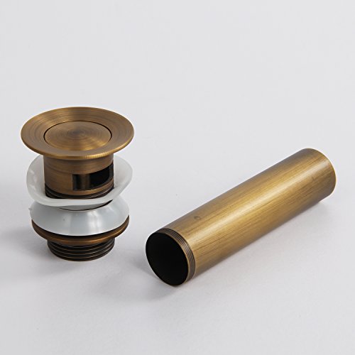 Wellsum Bathroom Toilet Antique Solid Brass Pop up Drain Sink Drain Faucet Stopper Small Pop with Overflow