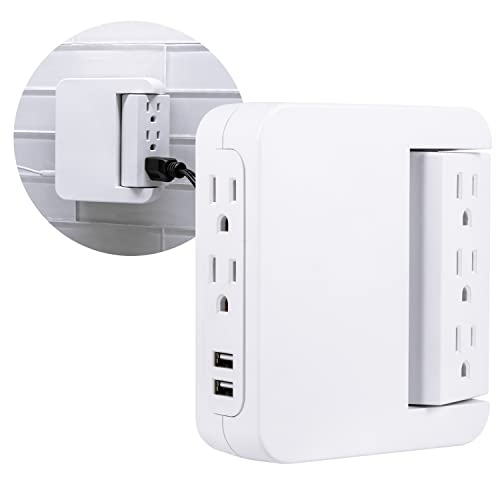 GE Pro Side-Access Swivel Surge Protector, 5-Outlet Extender with 2 USB Ports, Wall Tap Adapter, Charging Station, 3-Prong, 560 Joules, 2.4 AMP/12 Watt, UL Listed, White, 39429