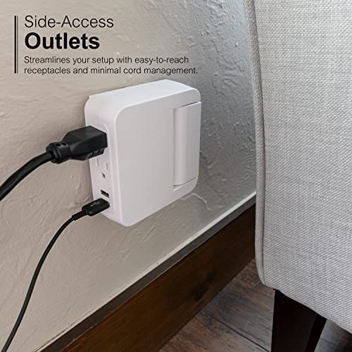 GE Pro Side-Access Swivel Surge Protector, 5-Outlet Extender with 2 USB Ports, Wall Tap Adapter, Charging Station, 3-Prong, 560 Joules, 2.4 AMP/12 Watt, UL Listed, White, 39429