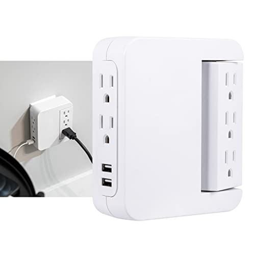 GE Pro Side-Access Swivel Surge Protector, 5-Outlet Extender with 2 USB Ports, Wall Tap Adapter, Charging Station, 3-Prong, 560 Joules, 2.4 AMP/12 Watt, UL Listed, White, 39429