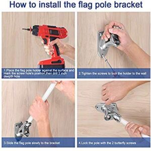 LOMETY Stainless Steel Heavy Duty Flag Pole Holder，Wall Mount House & Estate Flag Pole Bracket， Flag Pole mounting Bracket 2 Positions for 1“ Flag Pole (Silver)