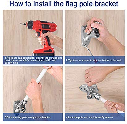 LOMETY Stainless Steel Heavy Duty Flag Pole Holder，Wall Mount House & Estate Flag Pole Bracket， Flag Pole mounting Bracket 2 Positions for 1“ Flag Pole (Silver)