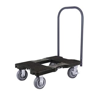 snap-loc 1800 lb super-duty push cart dolly black with steel frame, 6 inch casters, push bar and optional e-strap attachment