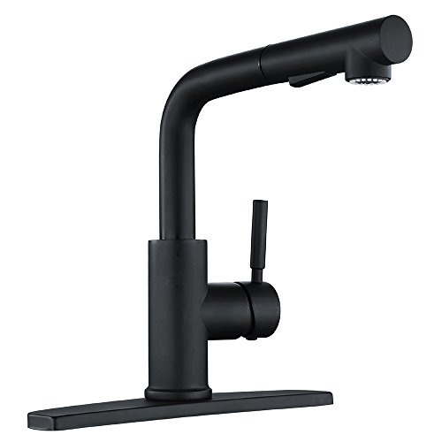 Peppermint Matte Black Kitchen Sink Faucet with Pull Down Sprayer Single Lever Black Kitchen Faucet with Pull Out Spray Low Profile Faucet for Kitchen Sink